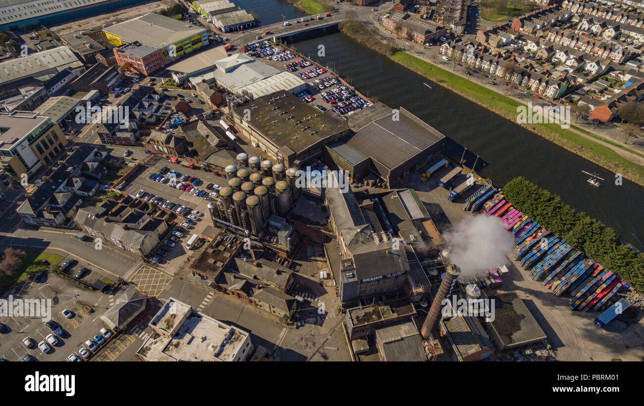 Aerial views of the Former Brains Brewery site in Cardiff, Wales. Now ...