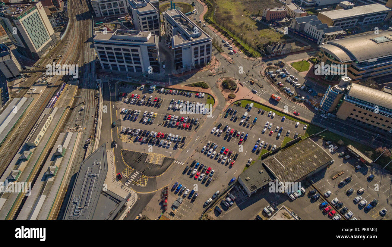 Aerial Views over Penarth Road, Cardiff looking towards The Bristol ...