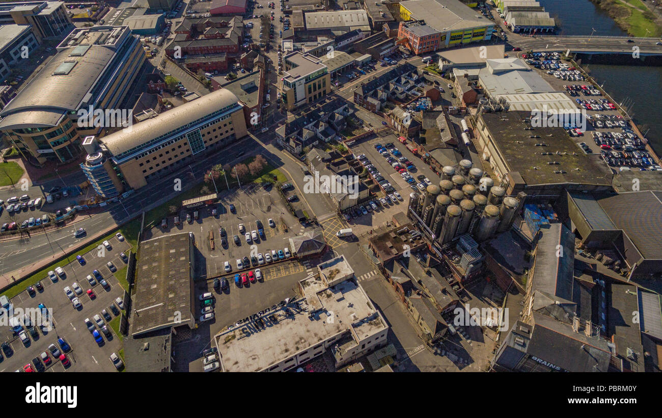 Aerial views of the Former Brains Brewery site in Cardiff, Wales. Now ...