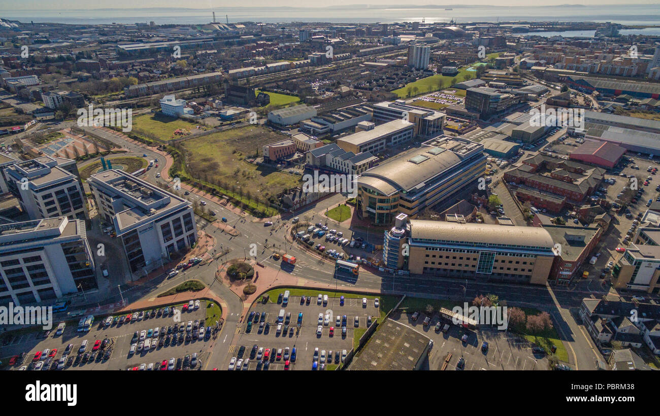 Aerial views of the Former Brains Brewery site in Cardiff, Wales. Now ...