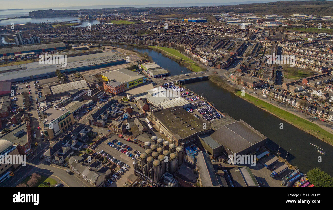 Aerial views of the Former Brains Brewery site in Cardiff, Wales. Now ...