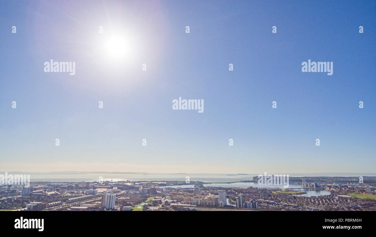 Aerial Views over Penarth Road, Cardiff looking towards The Bristol ...