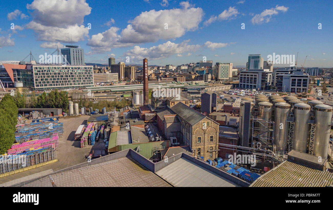 Aerial views of the Former Brains Brewery site in Cardiff, Wales. Now ...