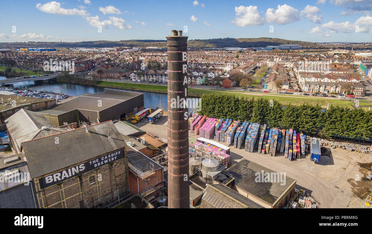 Aerial views of the Former Brains Brewery site in Cardiff, Wales. Now ...