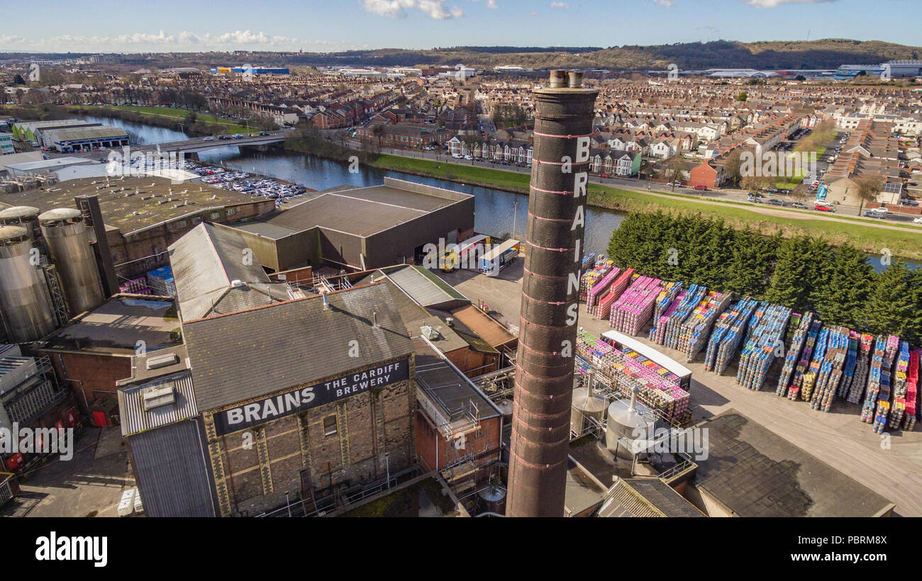 Aerial views of the Former Brains Brewery site in Cardiff, Wales. Now ...