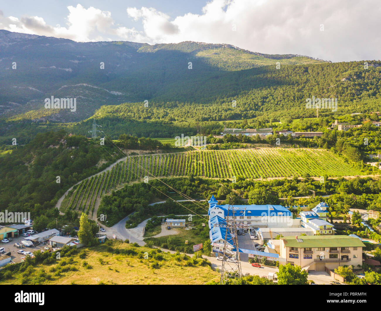 aerial agriculture mountain plantation fields on the mountain Stock ...