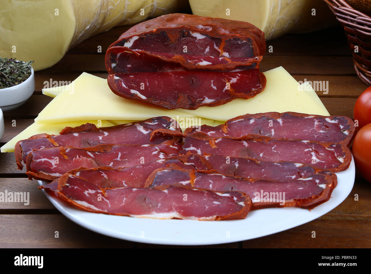 Pastirami / Pastourmás / Pastrama / Slices dried beef coated spices on ...