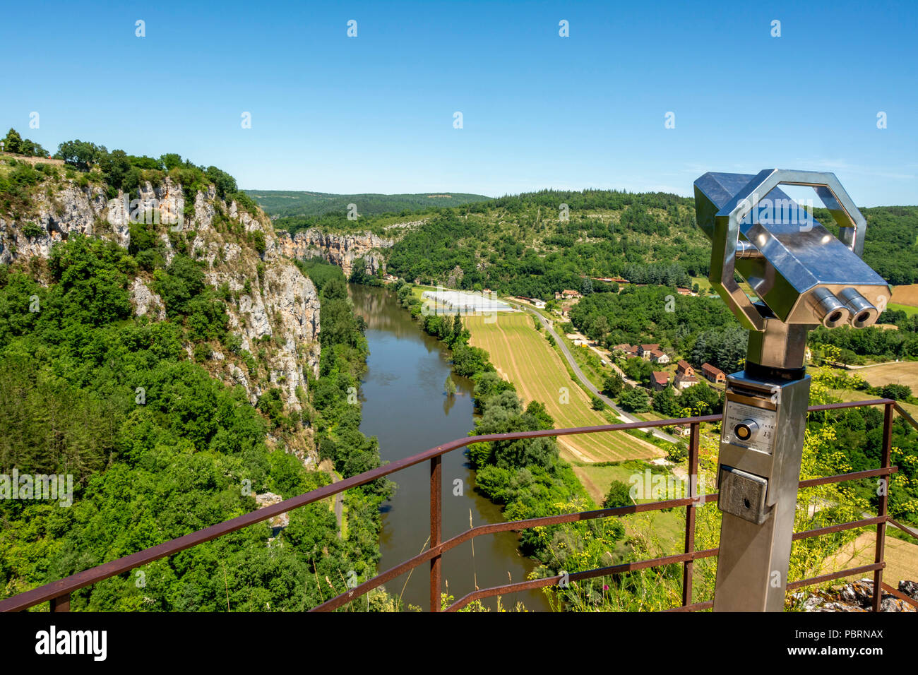 View of River Lot and Vallee du Lot from Saint-Cirq-Lapopie , labelled ...