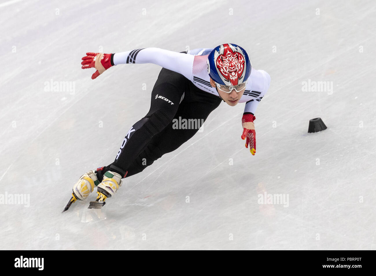 Lim Hyo-jun (KOR) #189 competing in the Short Track men's 500m heat #4 ...