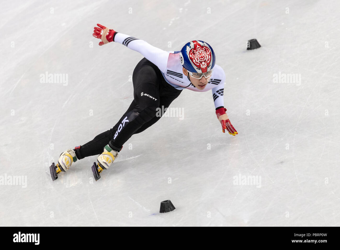 Lim Hyo-jun (KOR) #189 competing in the Short Track men's 500m heat #4 ...