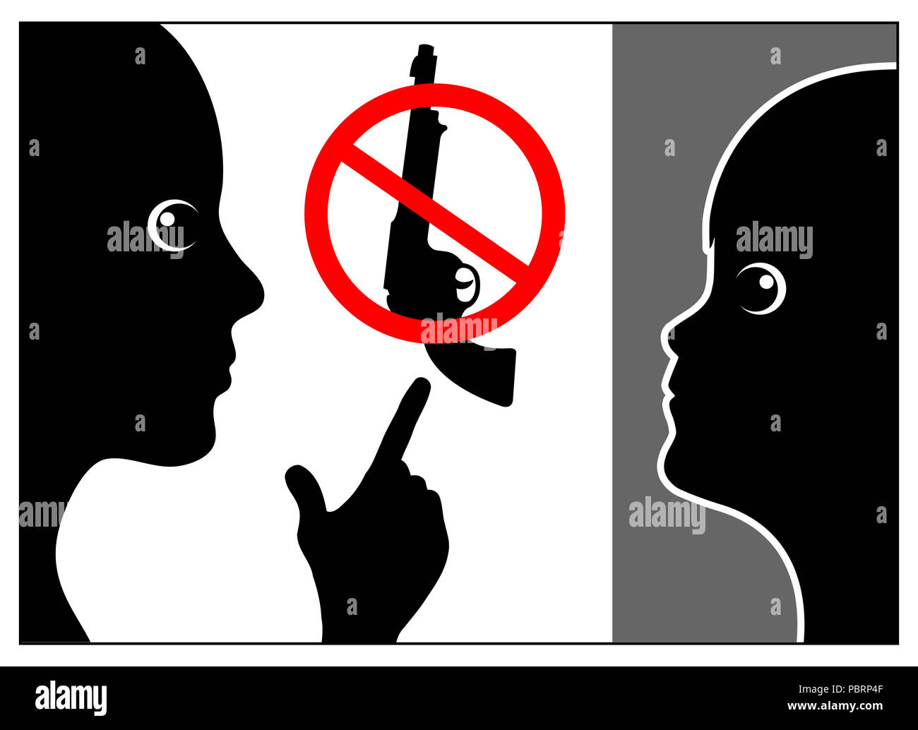 Mother is teaching her kid not to touch firearms Stock Photo - Alamy