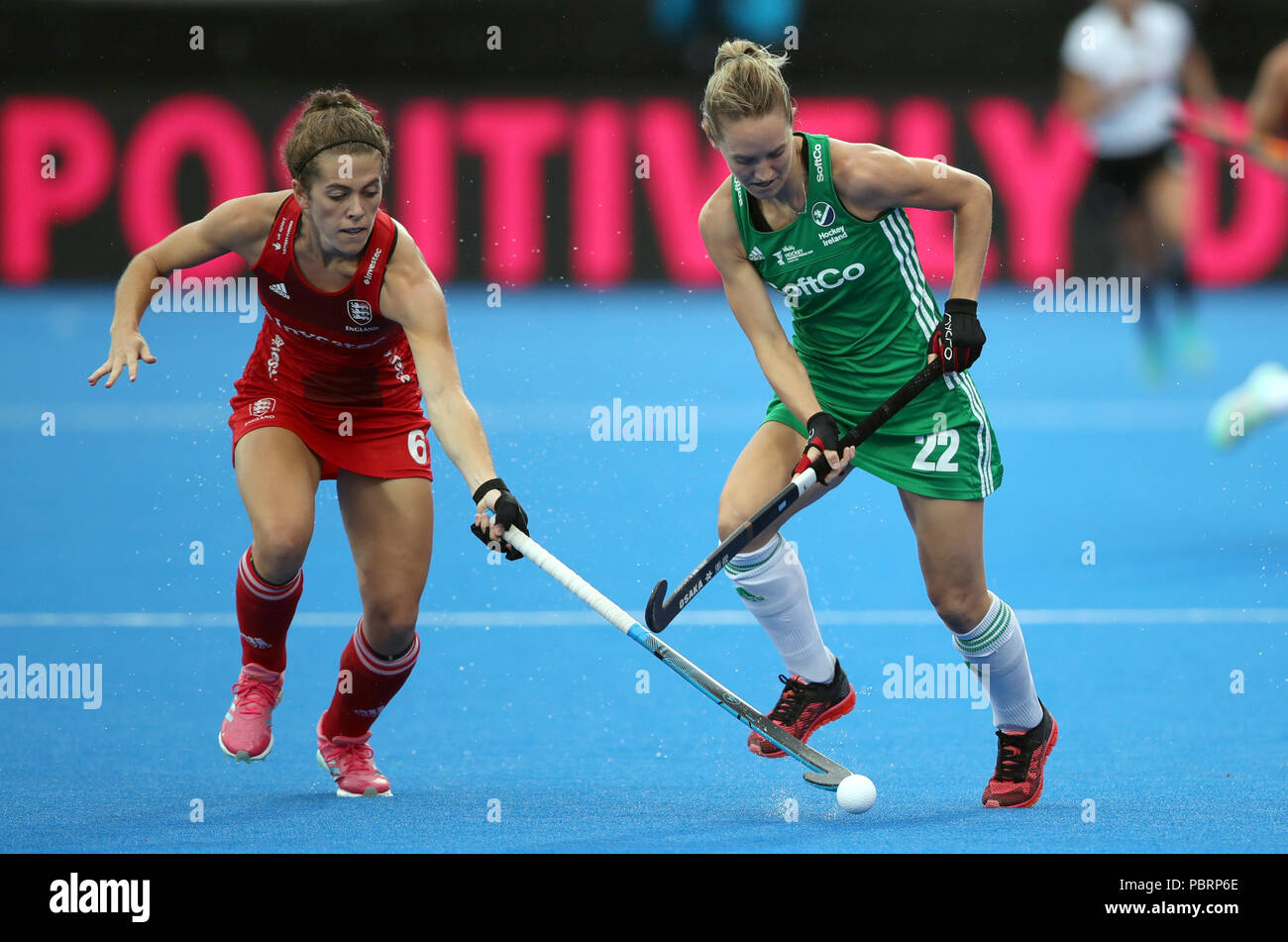 Ireland's Nicola Daly (right) controls the ball under pressure from ...