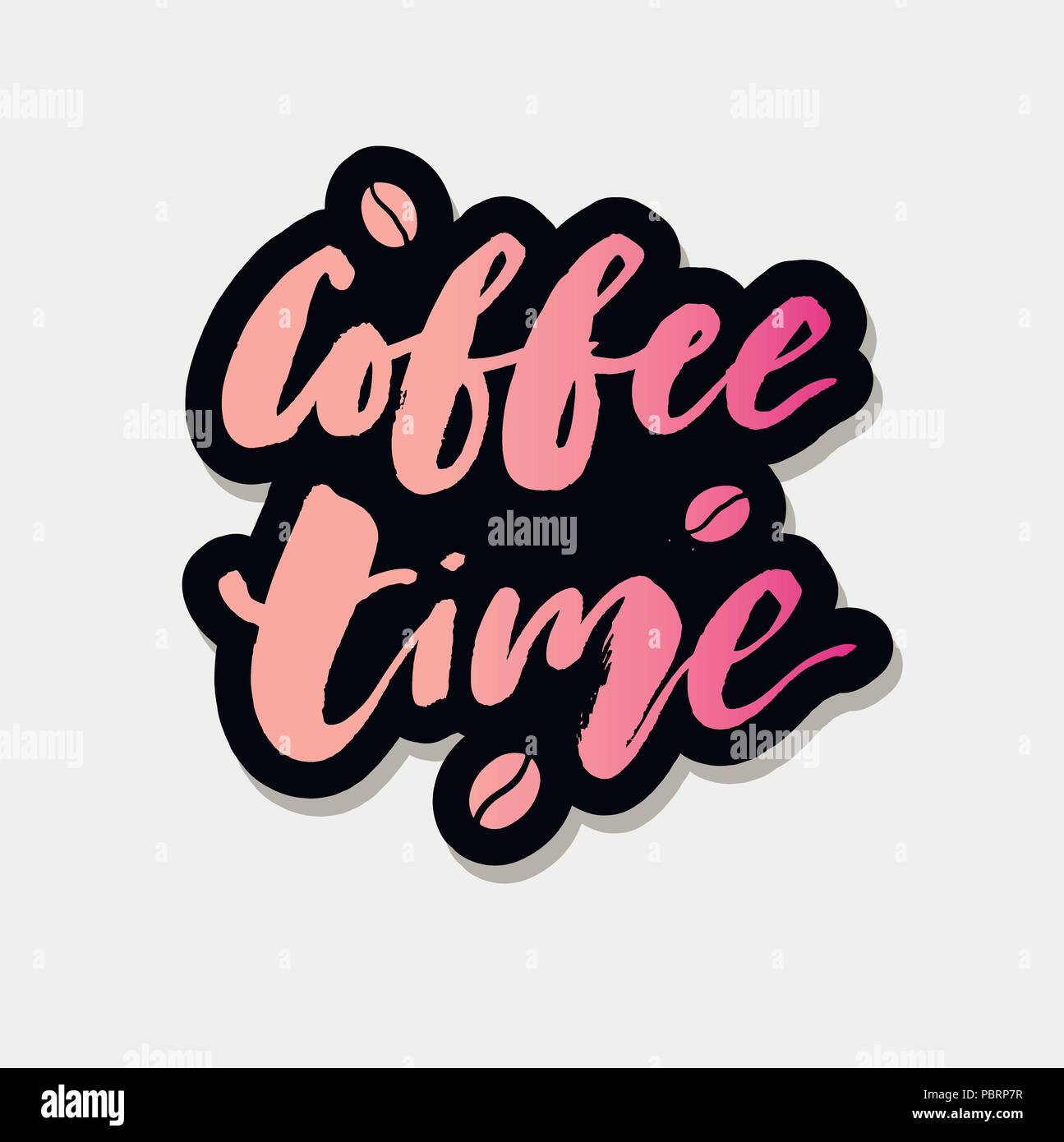Coffee Time Brush Lettering Calligraphy Phrase Vector Text Sticker ...