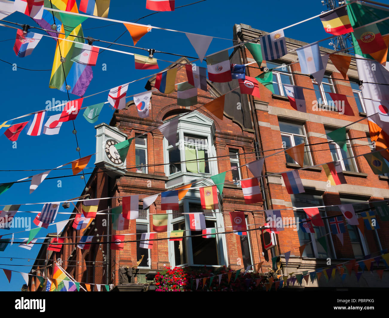 A brick facade in the trendy district of Dublin at the Temple Bar with ...