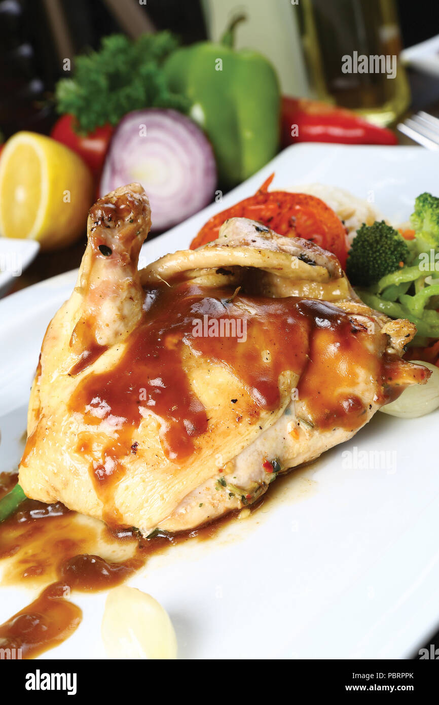 Grilled chicken meat with barbecue sauce Stock Photo - Alamy