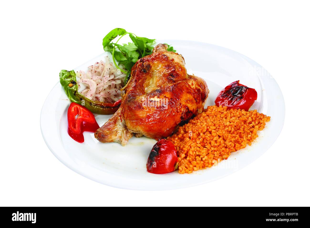 Grilled chicken with rice and vegetables Stock Photo - Alamy