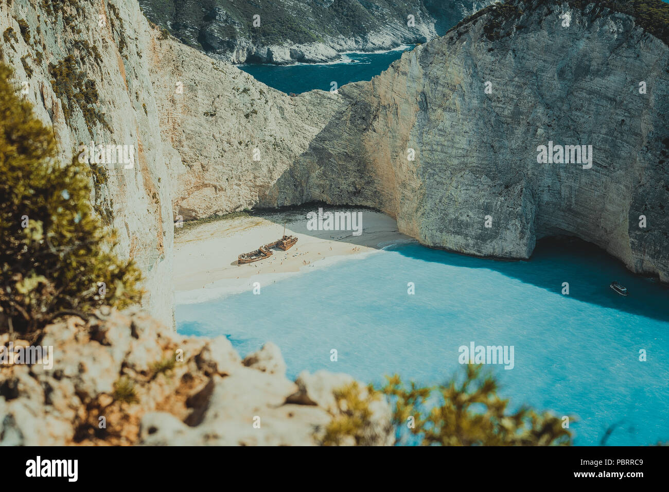 Famous shipwreck on Navagio beach with turquoise blue sea water ...