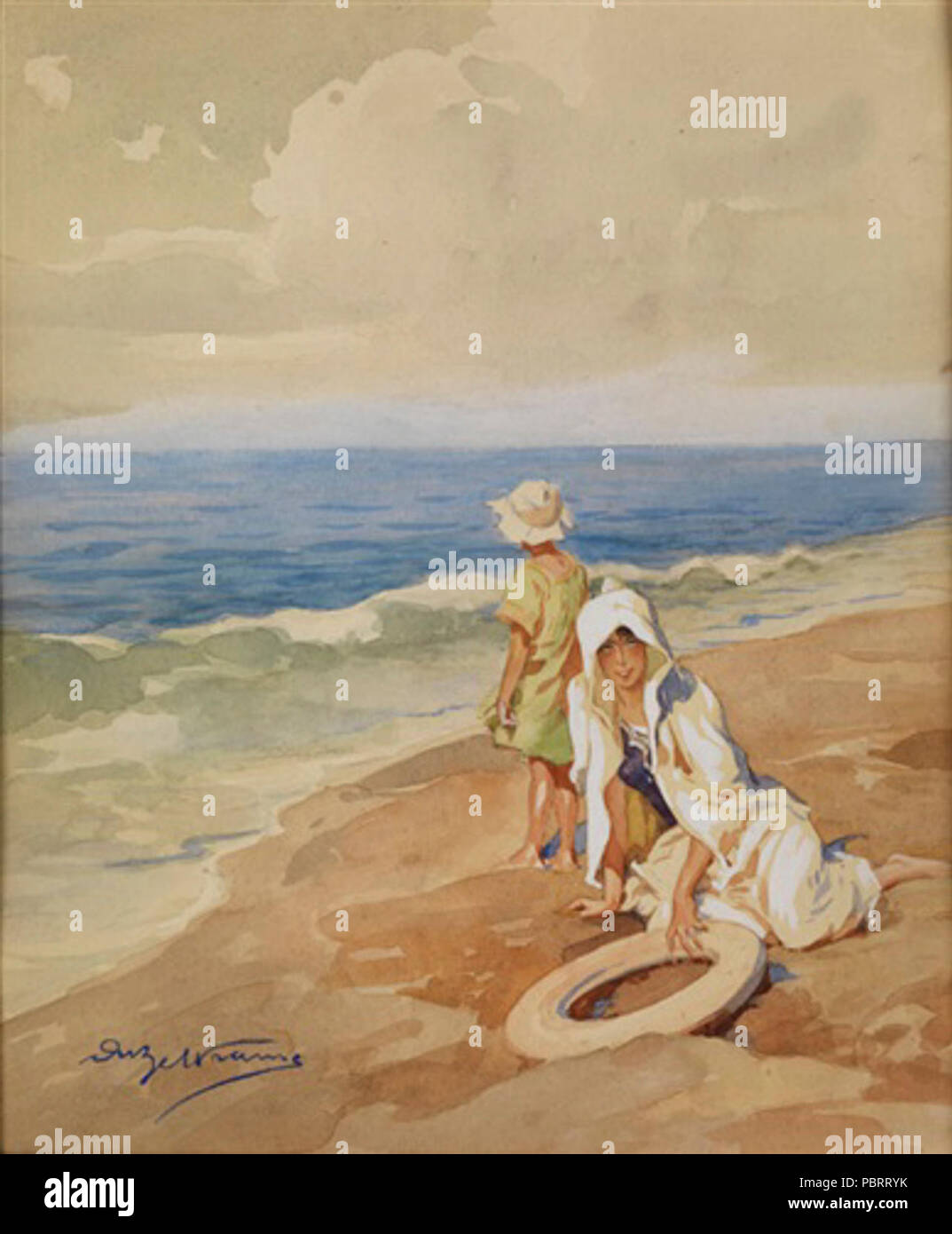 Achille-beltrame-Woman and child at sea Stock Photo - Alamy