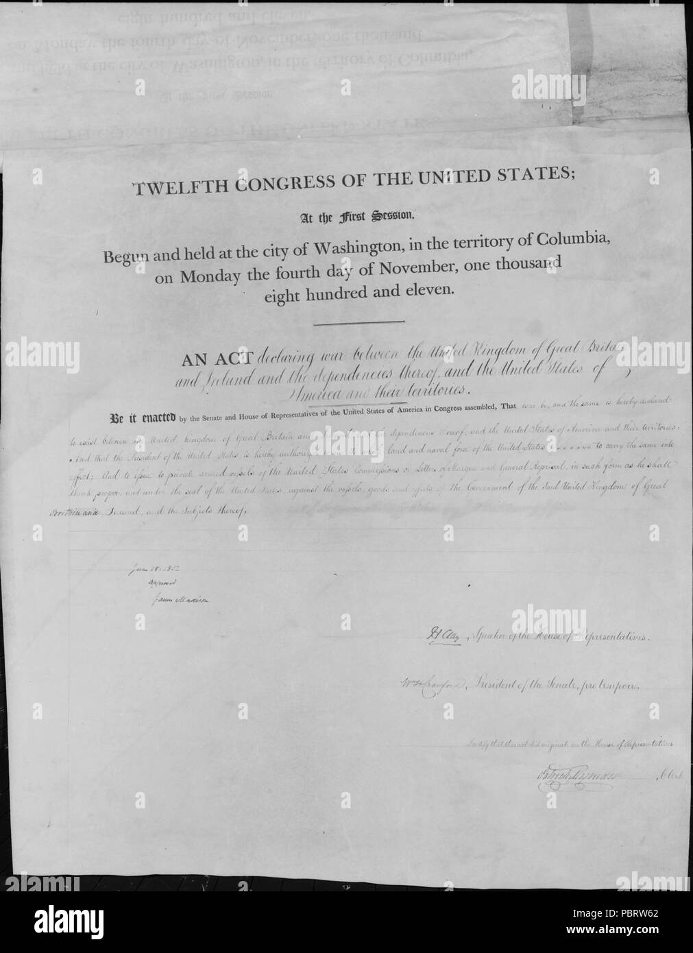 Act of June 18, 1812, 2 STAT 755, Declaration of War with Great Britain ...