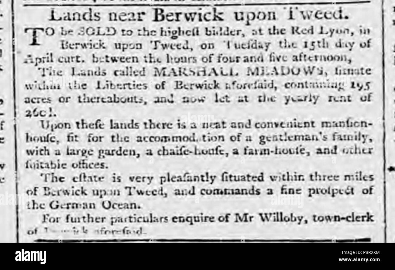 Ad for Marshall Meadows 1788 Stock Photo - Alamy