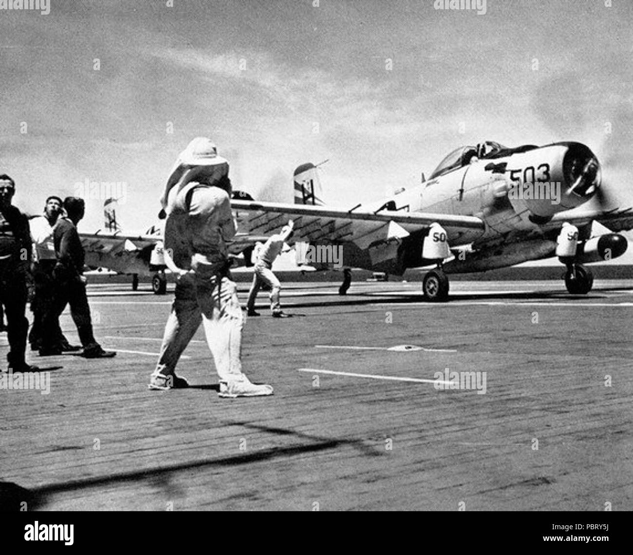 AD-6 VA-155 launching from USS Wasp (CVA-18) 1956 Stock Photo - Alamy