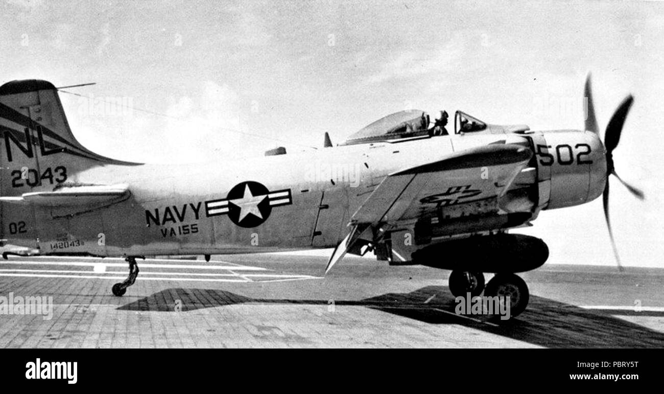 AD-7 of VA-155 taking off from USS Hancock (CVA-19) 1958 Stock Photo ...