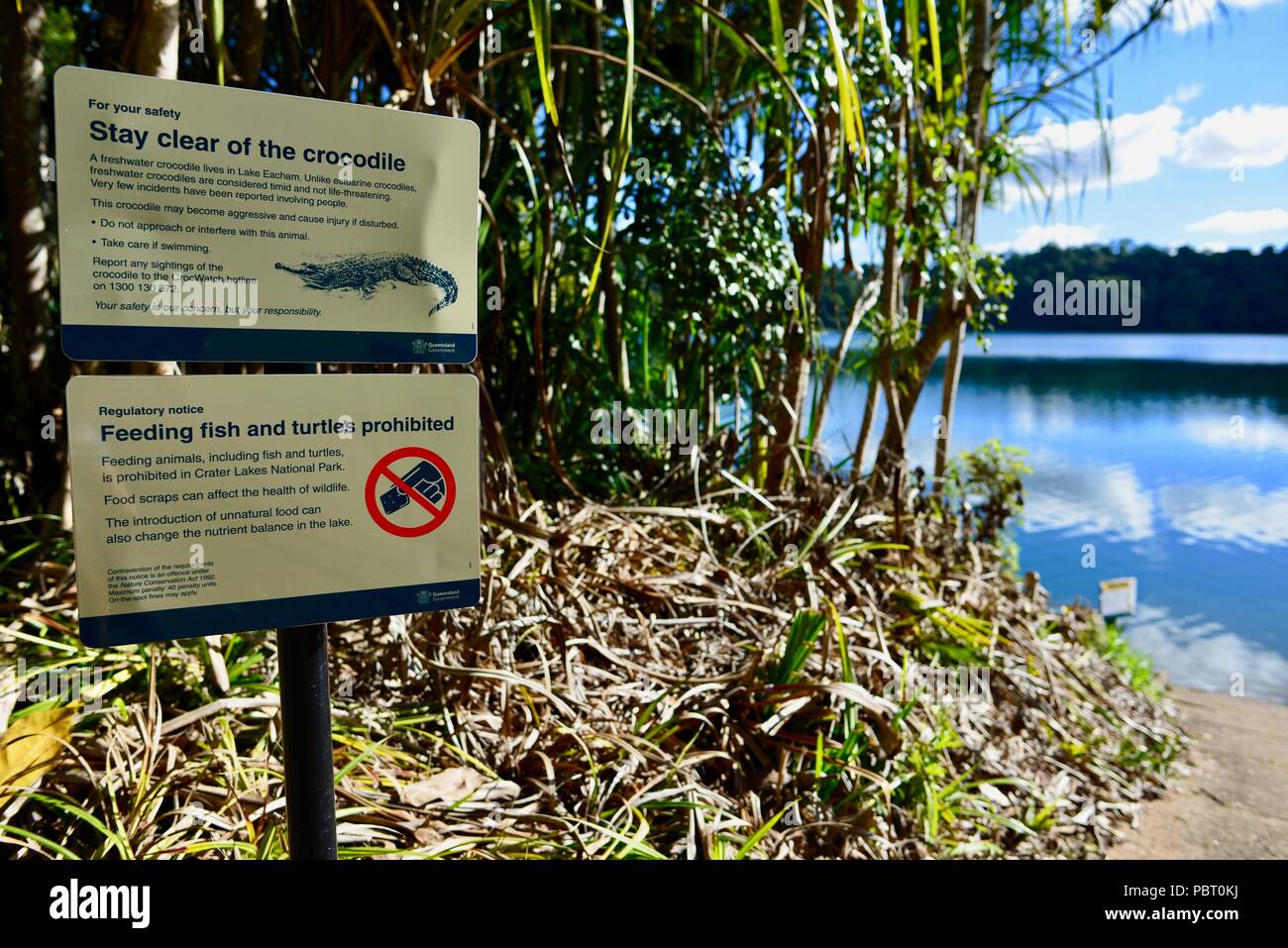 Beware of the freshwater crocodile sign at Lake Eacham, Crater lakes ...