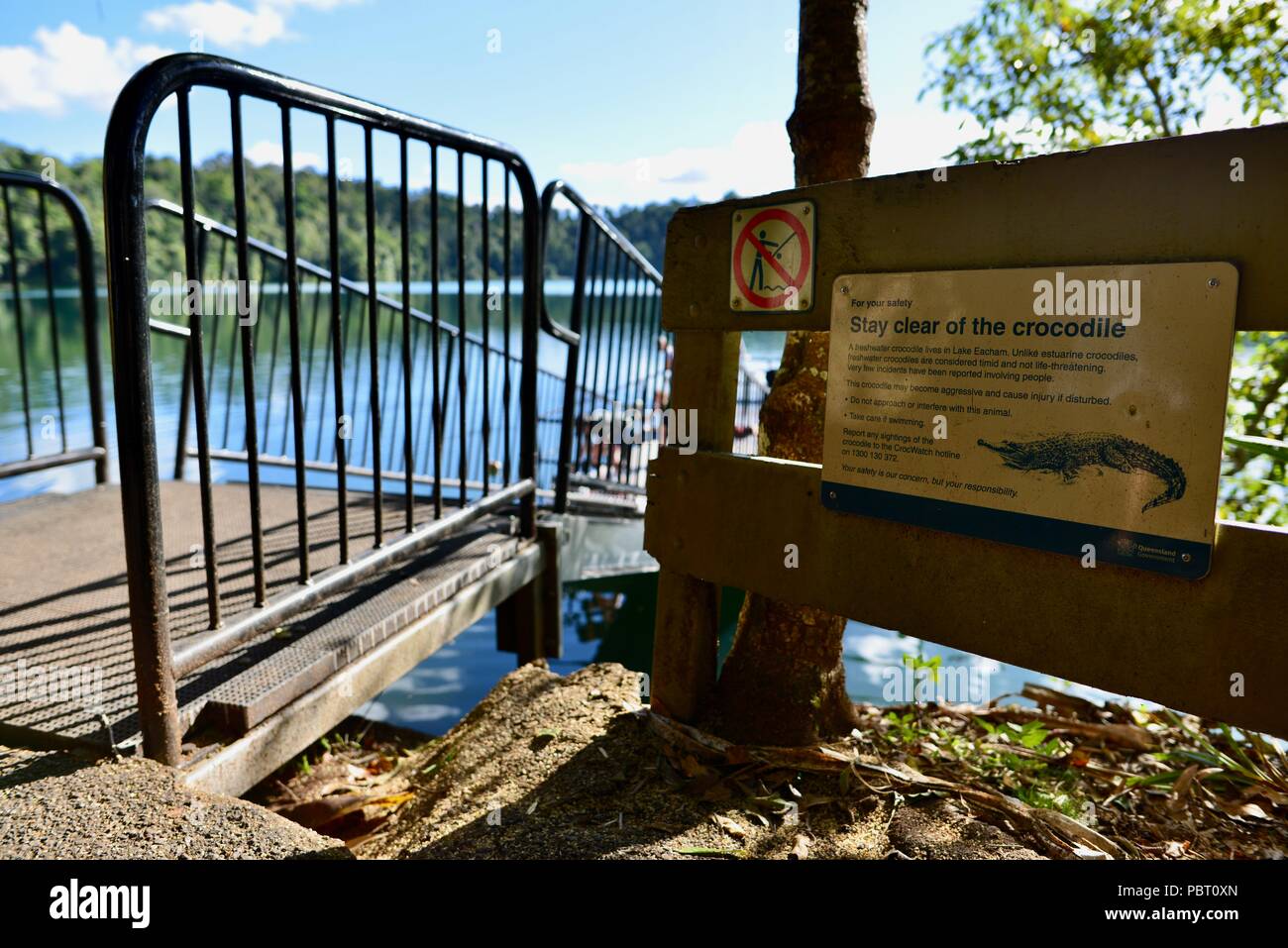 Beware of the freshwater crocodile sign at Lake Eacham, Crater lakes ...
