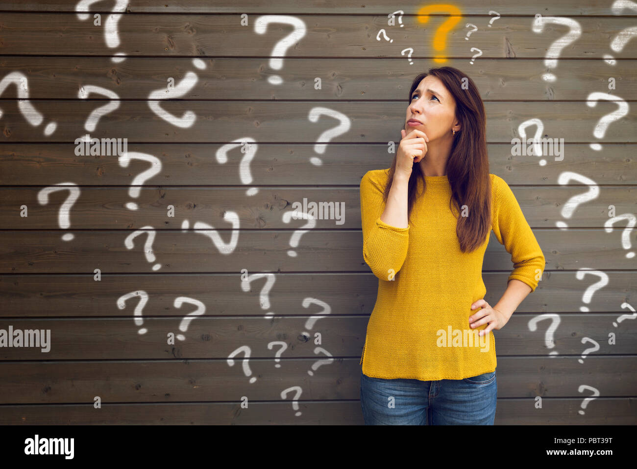 Woman Thinking Question Marks High Resolution Stock Photography and ...
