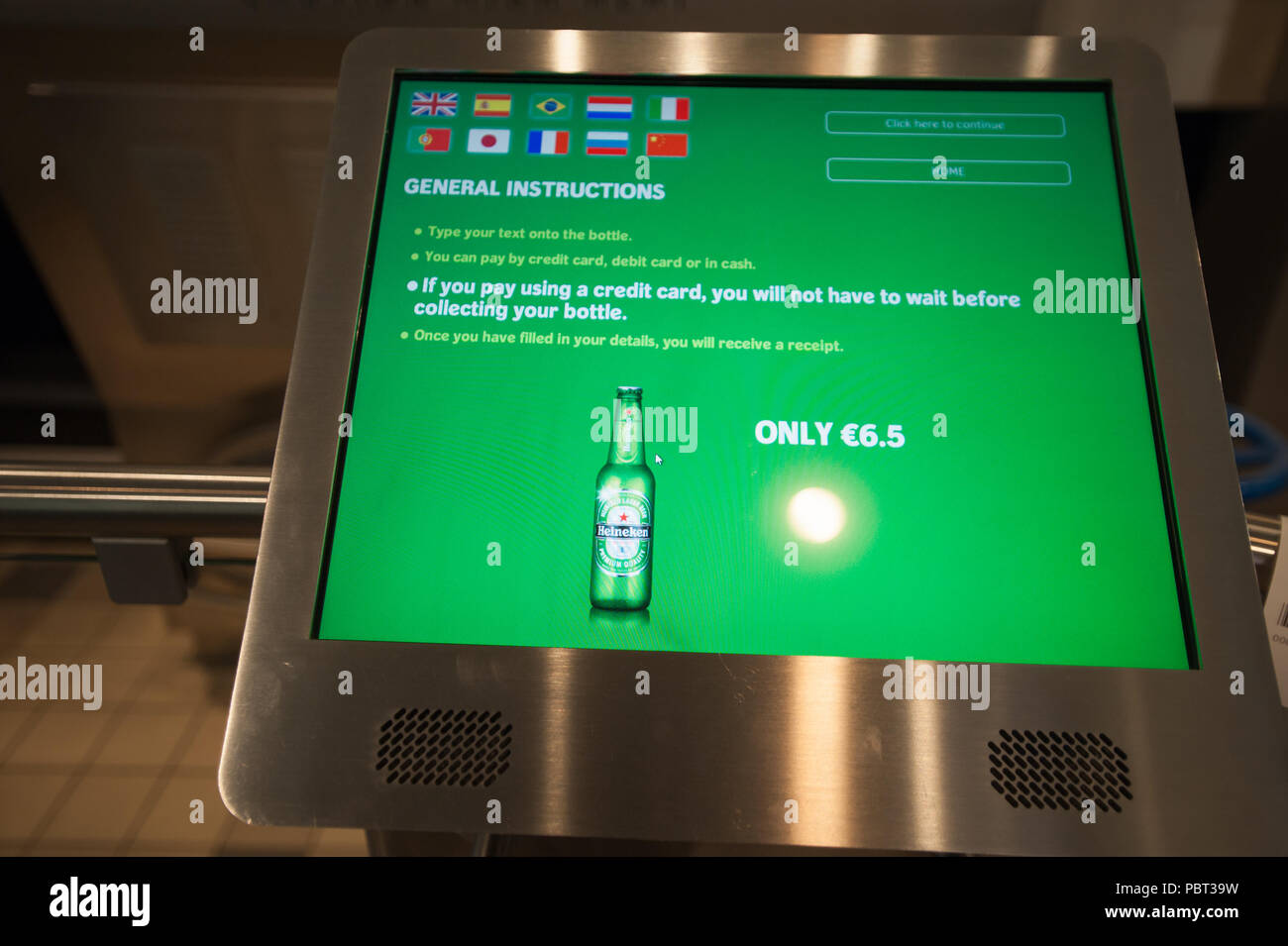AMSTERDAM, NETHERLANDS - JUN 3, 2015: Bottles of Heineken at the ...