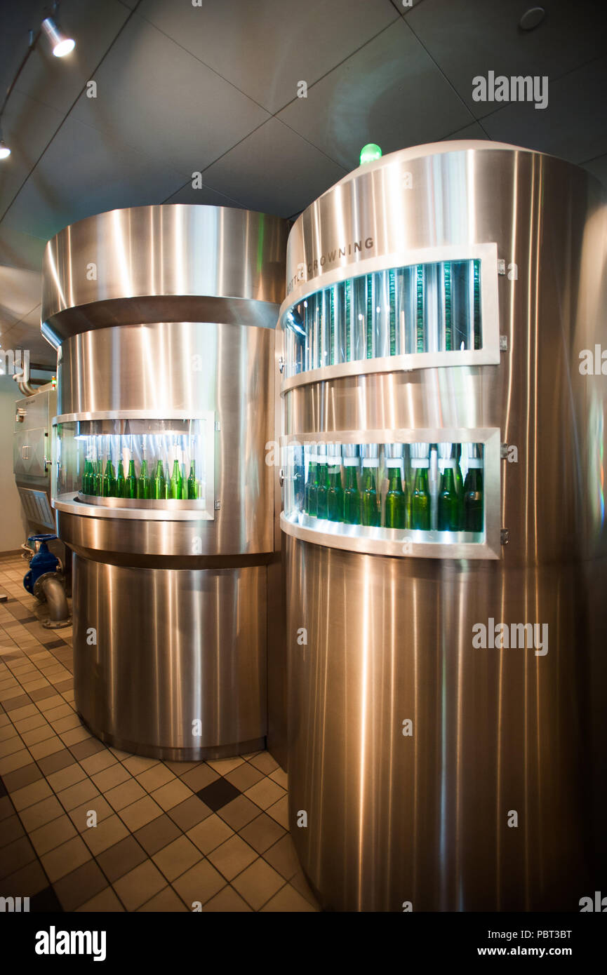 AMSTERDAM, NETHERLANDS - JUN 3, 2015: Bottles of Heineken at the ...