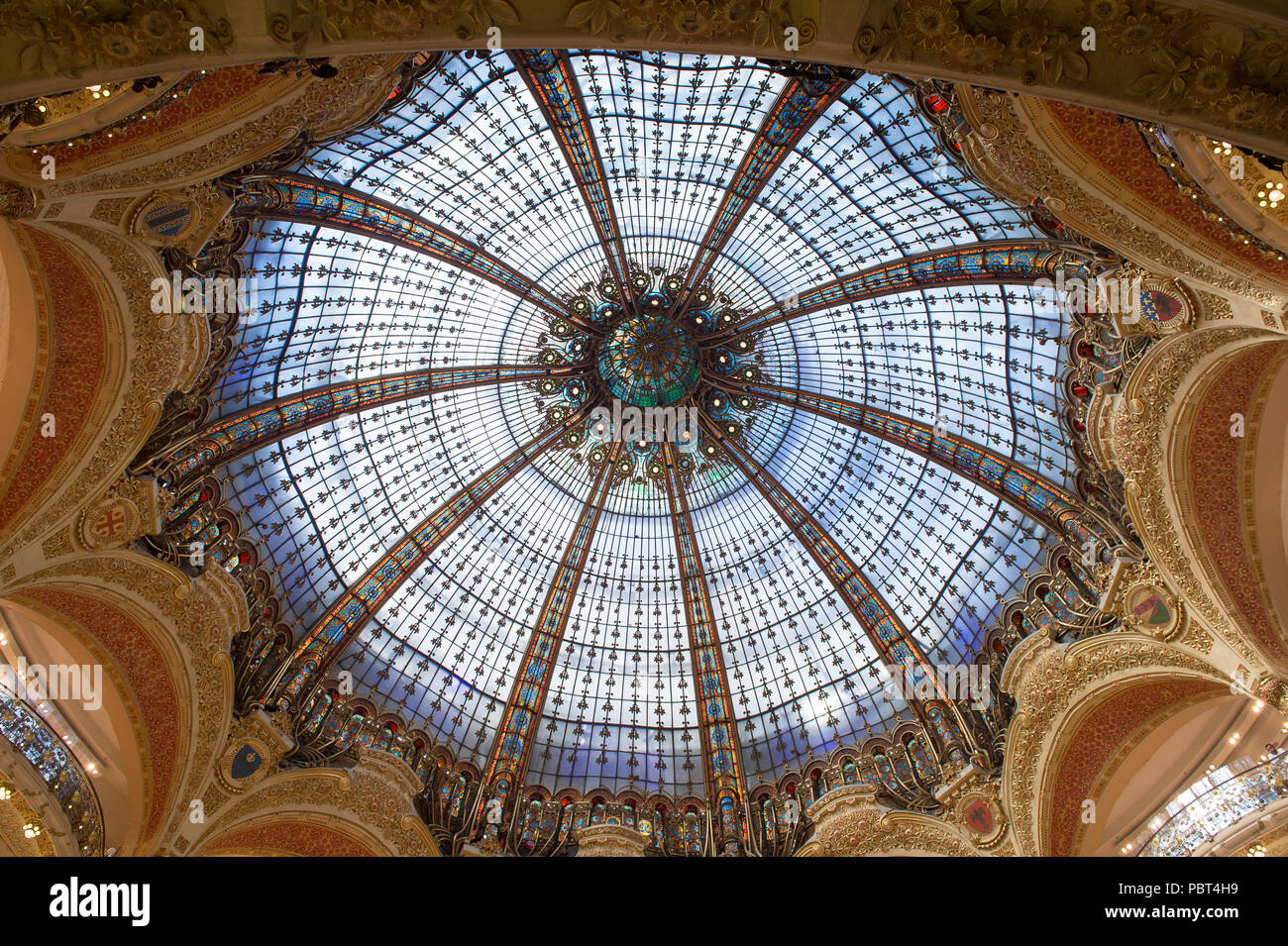 PARIS, FRANCE - JUN 6, 2015: Beautiful disign of the Galeries Lafayette ...