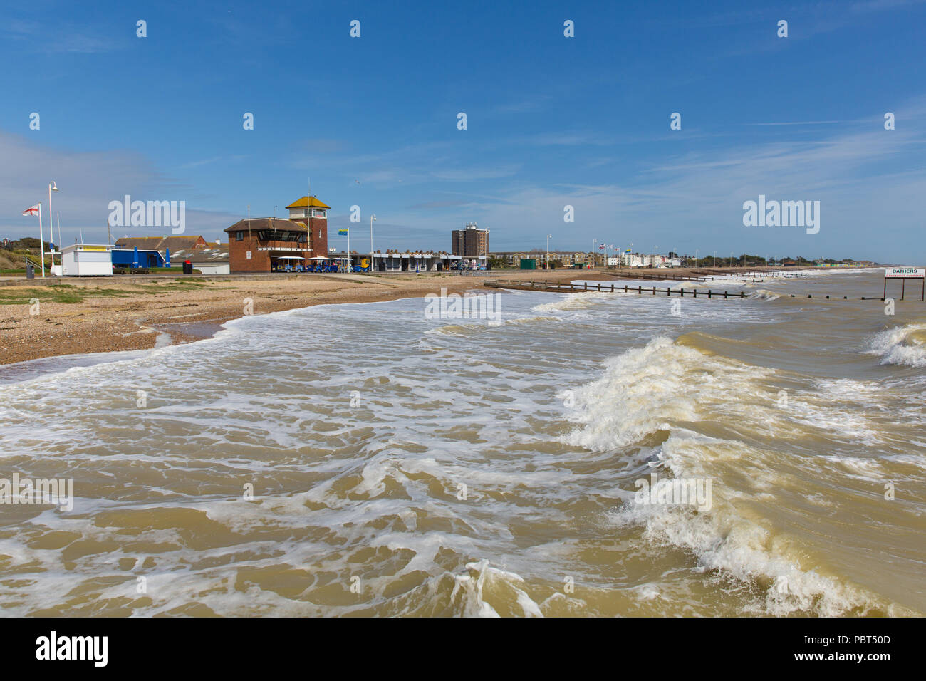 Littlehampton England beach and waves in popular tourist coast town ...