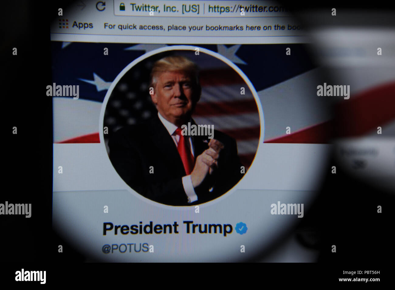 President Donald Trump's official twitter page. The twitter handle is ...