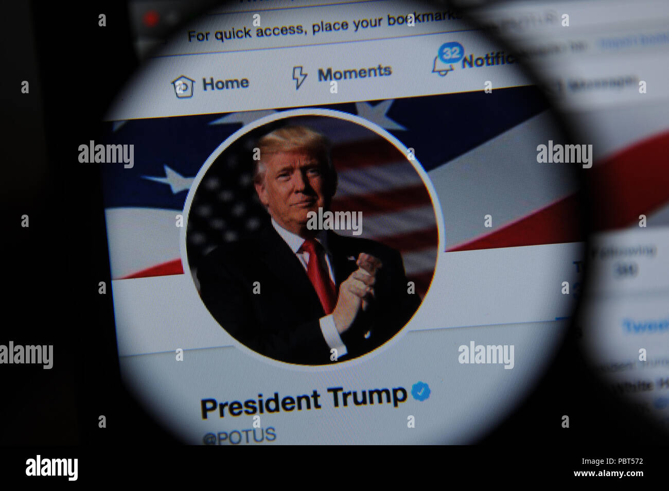 President Donald Trump's official twitter page. The twitter handle is ...