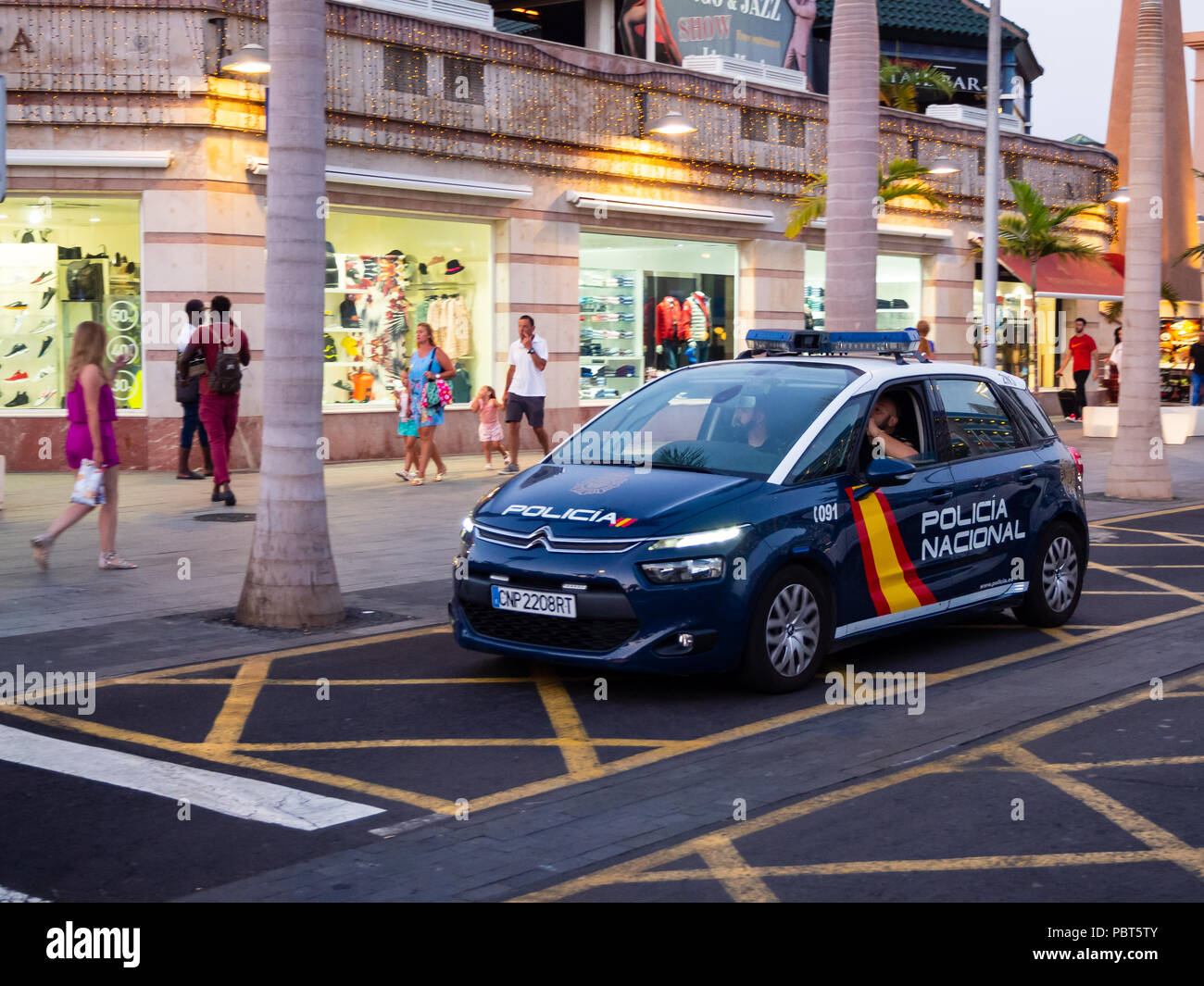 Playa de Las Americas, Tenerife, Spain - July 23, 2018: A Spanish ...