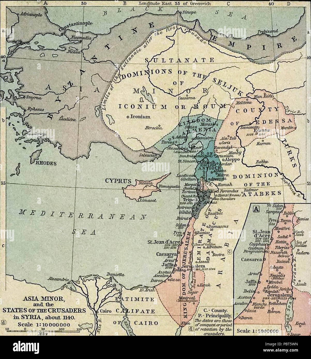 Asia Minor and the States of the Crusaders in Syria, about 1140 Stock ...