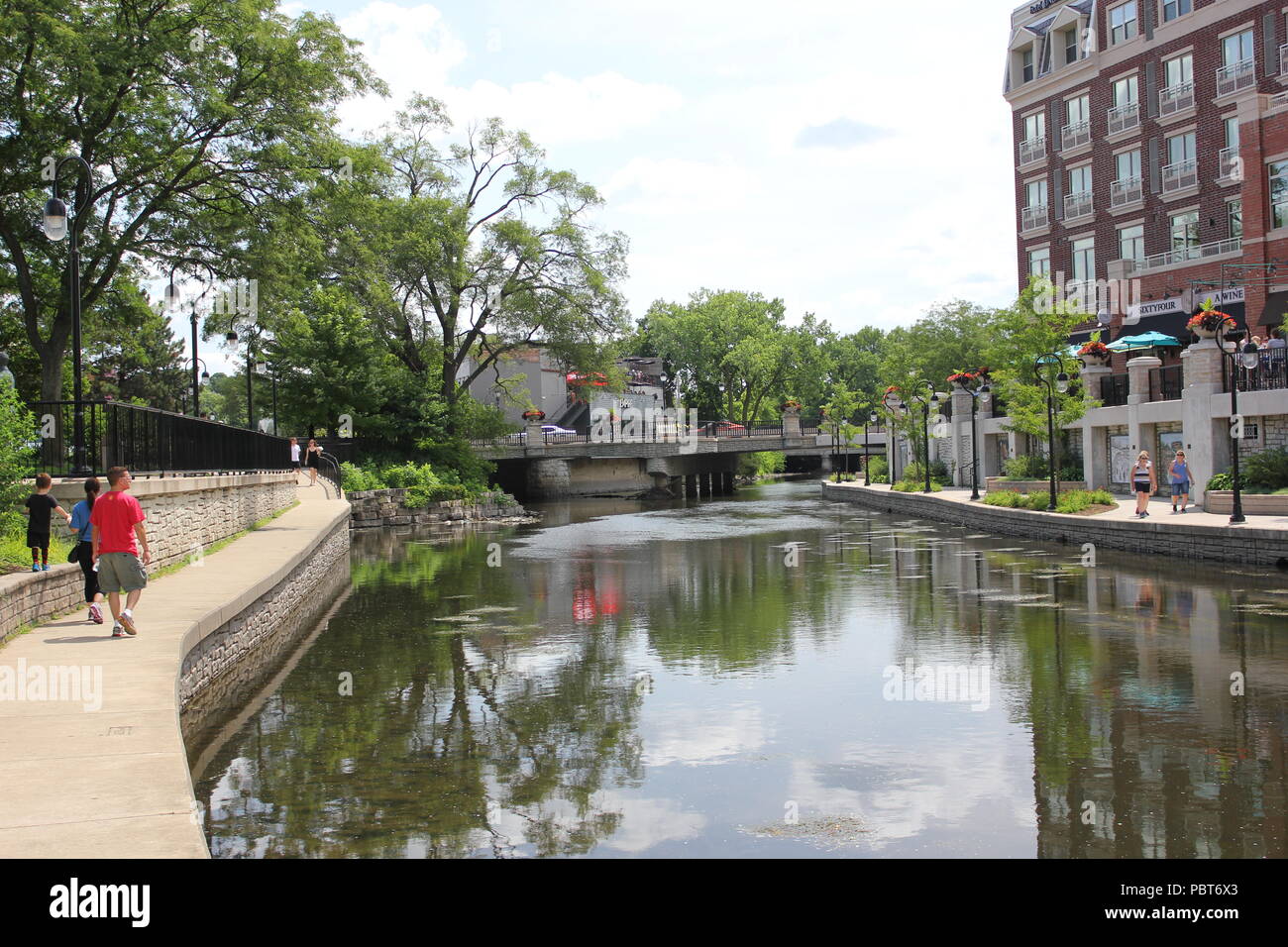 Dupage river walk in Chicago suburb Naperville, Illinois on a bright ...