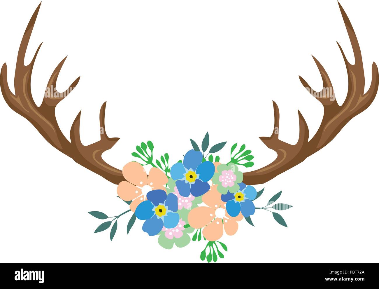 vector illustration of deer antlers decorated with flowers Stock Vector ...