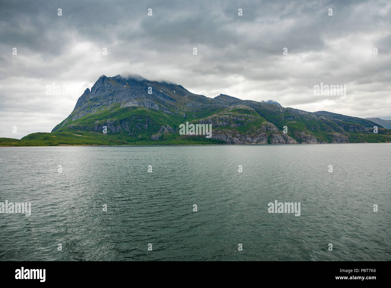 Summer cloudy weather in fjord and Lofoten islands, Norway Stock Photo ...