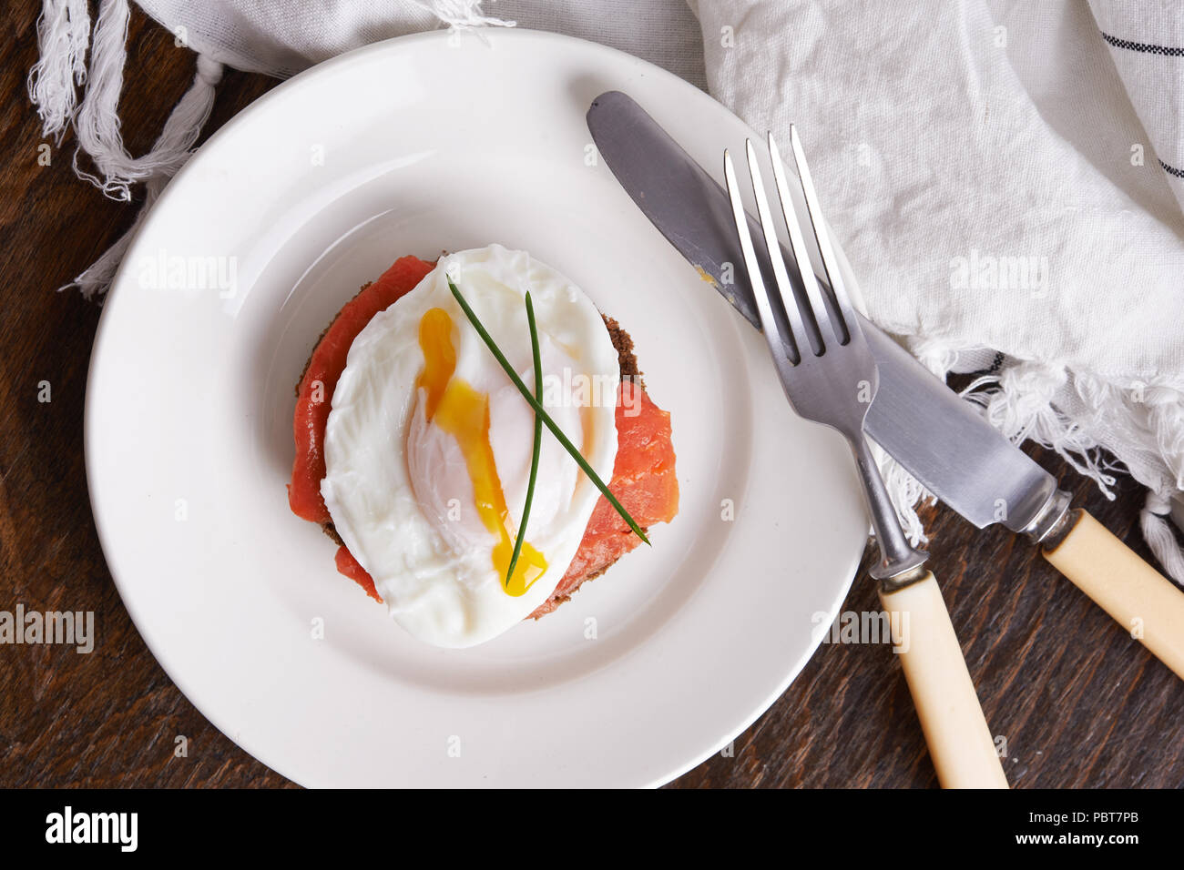 open sandwich with poached egg and red fish Stock Photo - Alamy