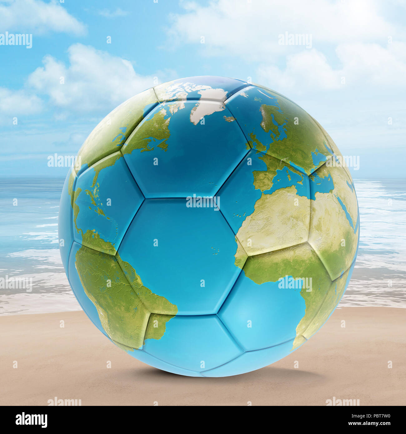 world wide planet earth on the beach earth 3d-illustration Stock Photo ...