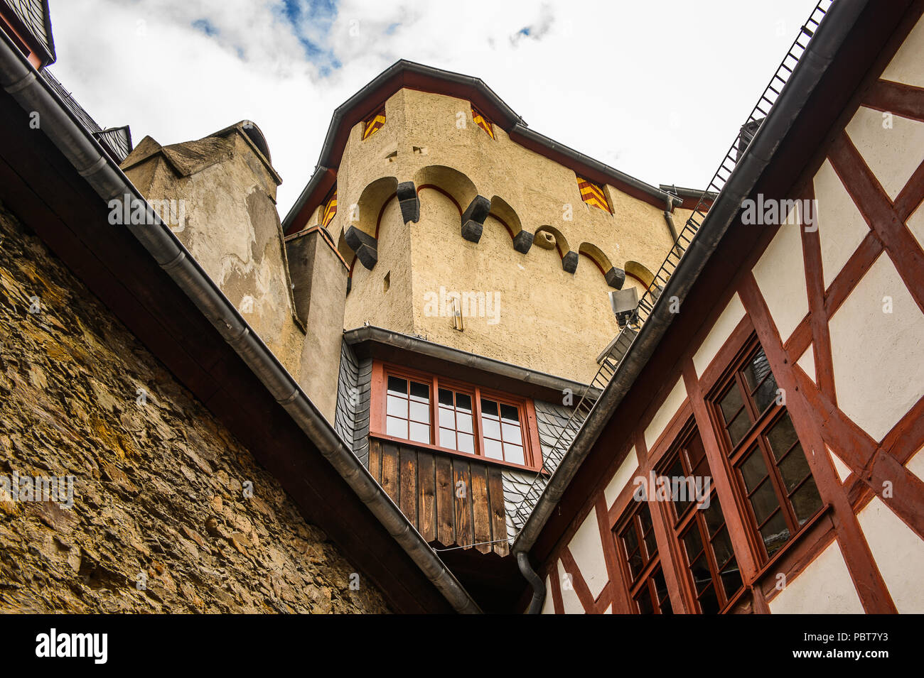BRAUBACH, GERMANY - JUNE 10, 2015:Part of the Marksburg castle. It is ...