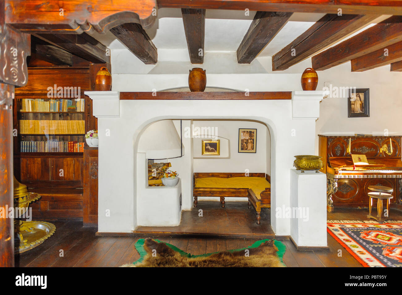 BRAN, ROMANIA - OCTOBER 27, 2013: Interior of a room in the Dracula ...