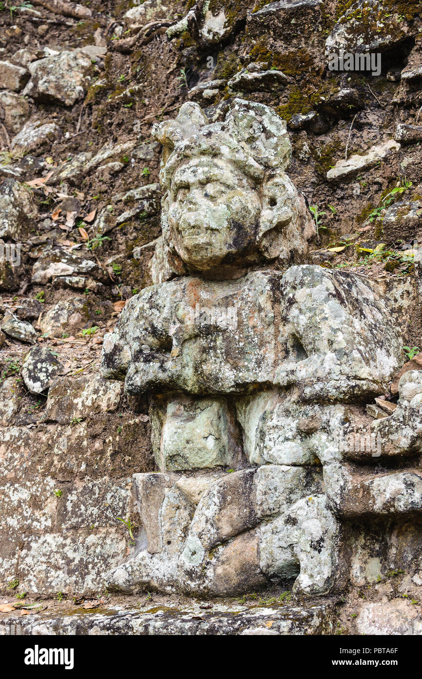 Close view of the one of the gods of Maya Civilization, Copan, an ...