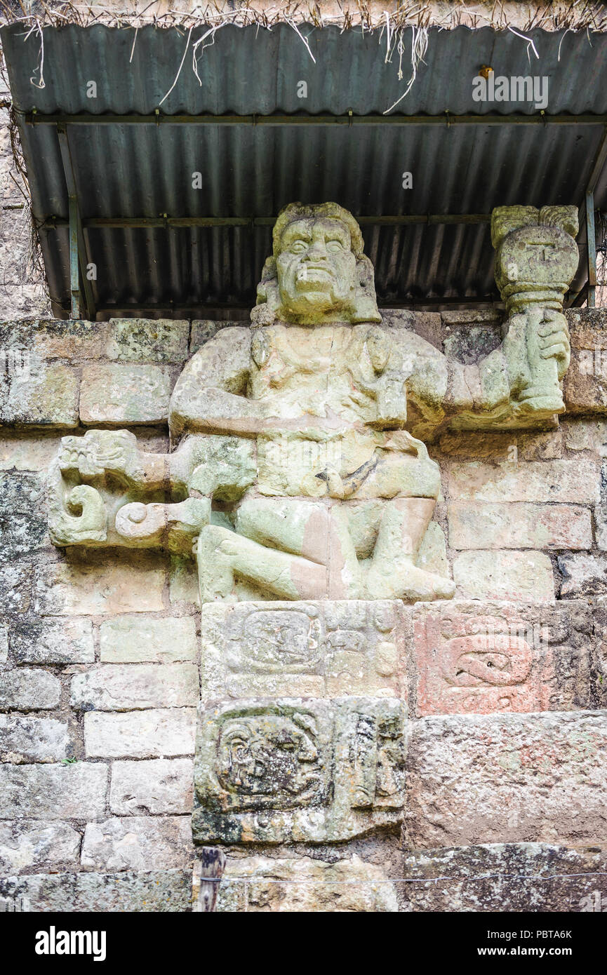One of two simian sculptures on Temple 11, Howler Monkey Gods. Copan ...