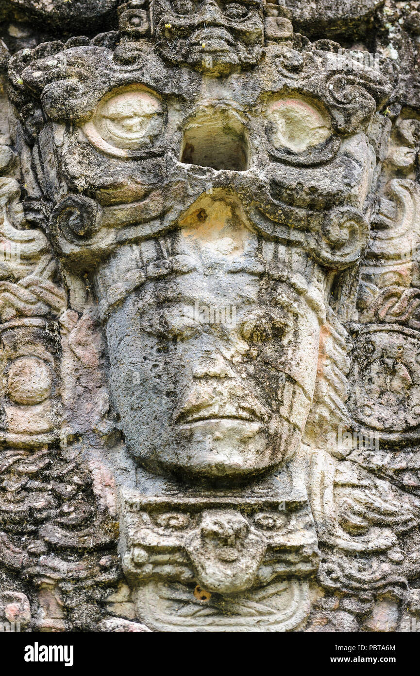 Close view of the one of the gods of Maya Civilization, Copan, UNESCO ...