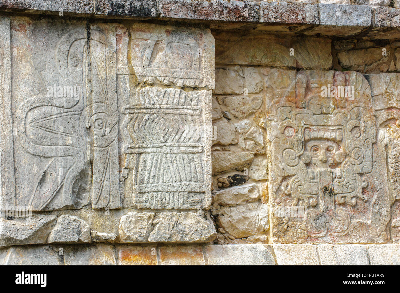 Maya symbols and draws in Chichen Itza, a large pre-Columbian city ...