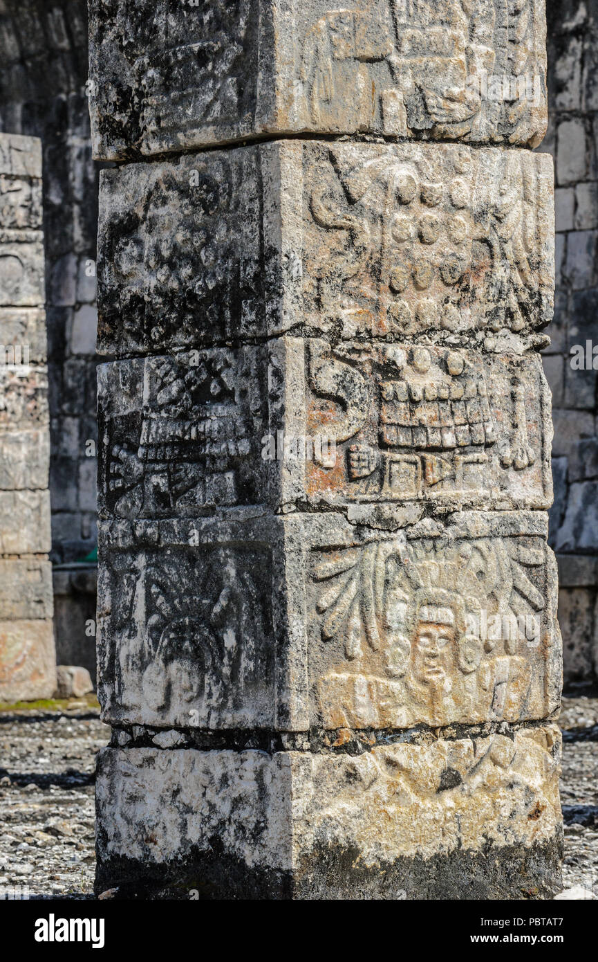 Maya symbols and draws in Chichen Itza, a large pre-Columbian city ...