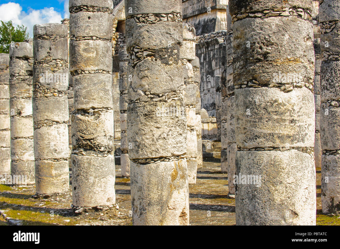 Columns of the temple in Chichen Itza, a large pre-Columbian city built ...